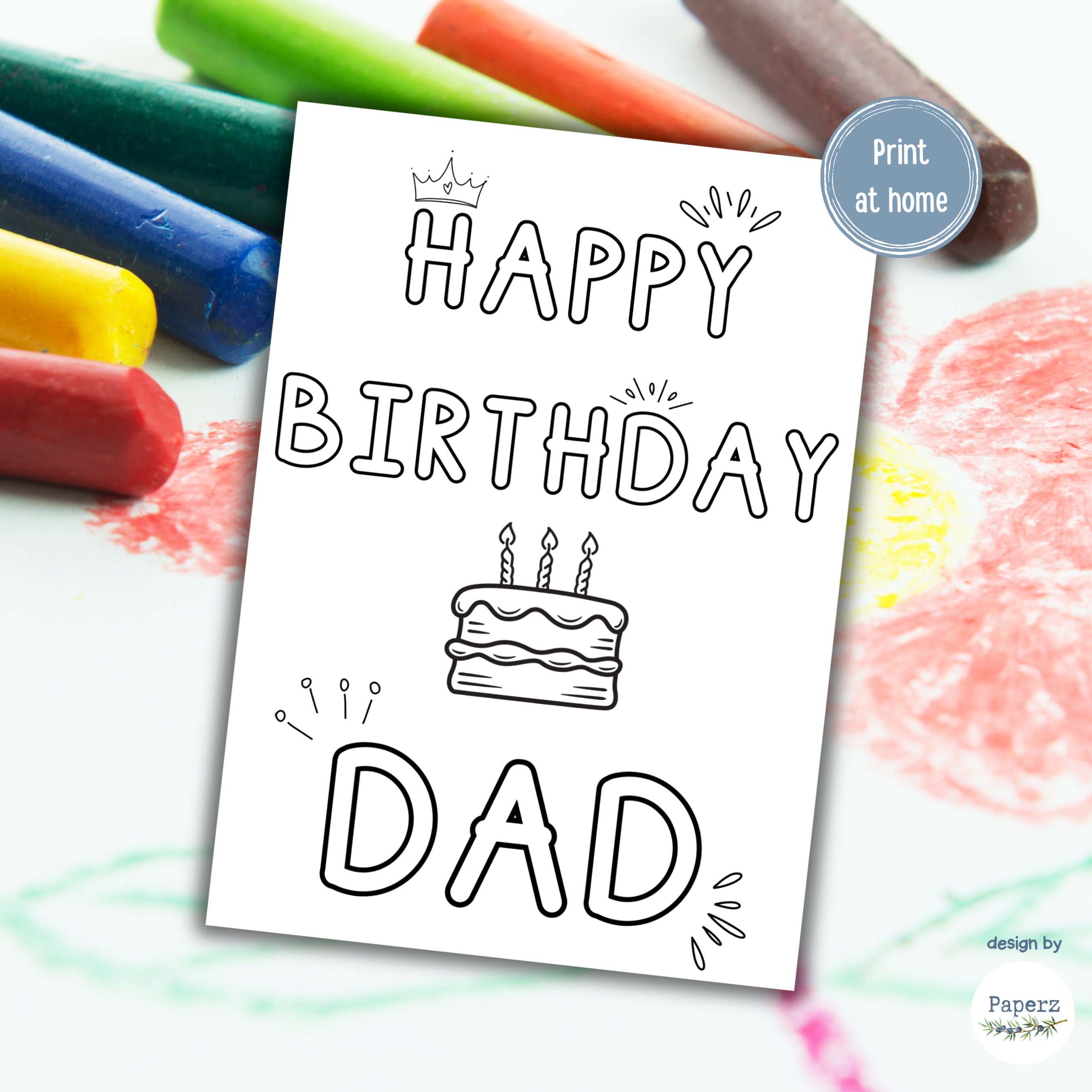 Birthday DIY Card for Dad | COLORING Card From Son, From Daughter ...