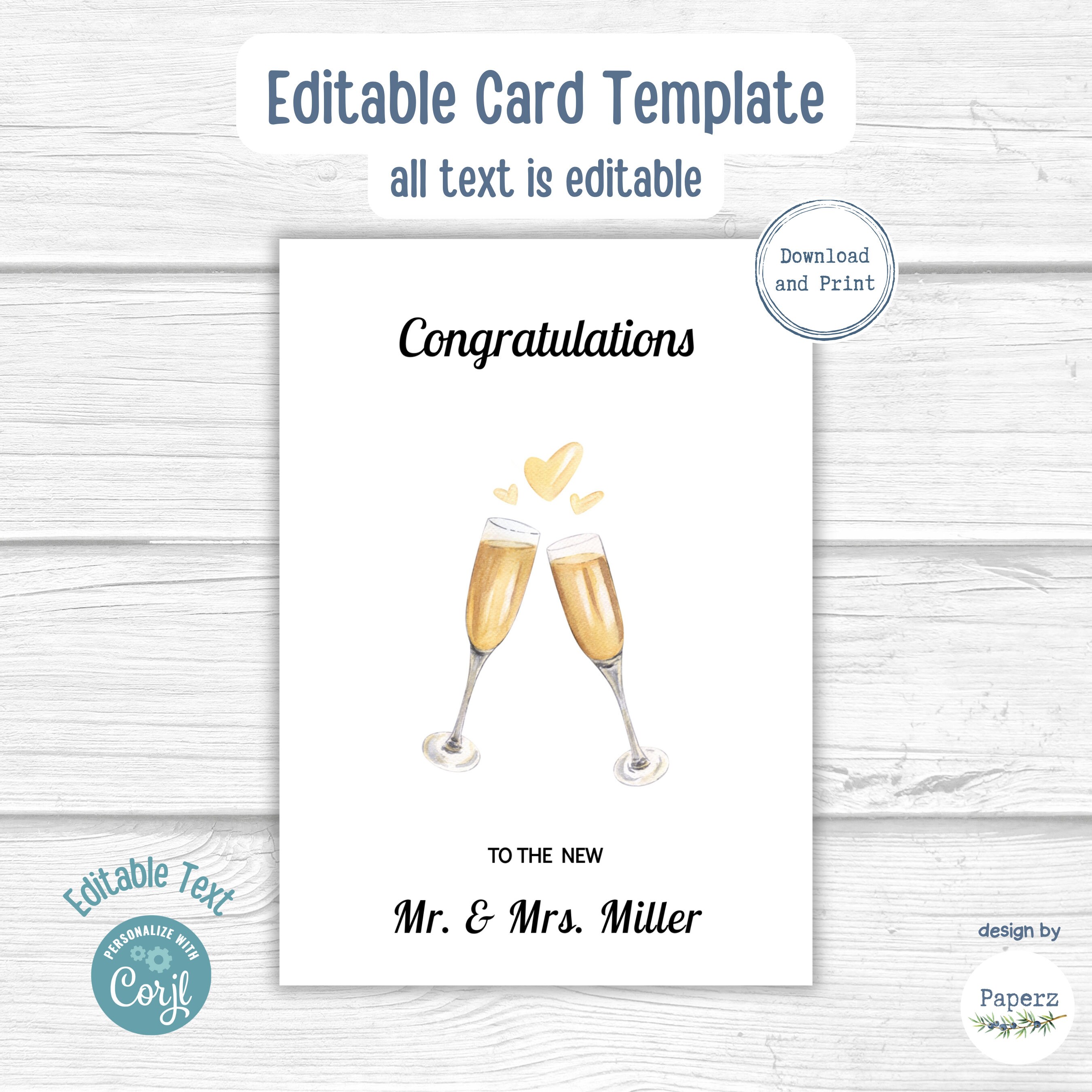 Editable Wedding Card Template Printable Congratulations Card for ...