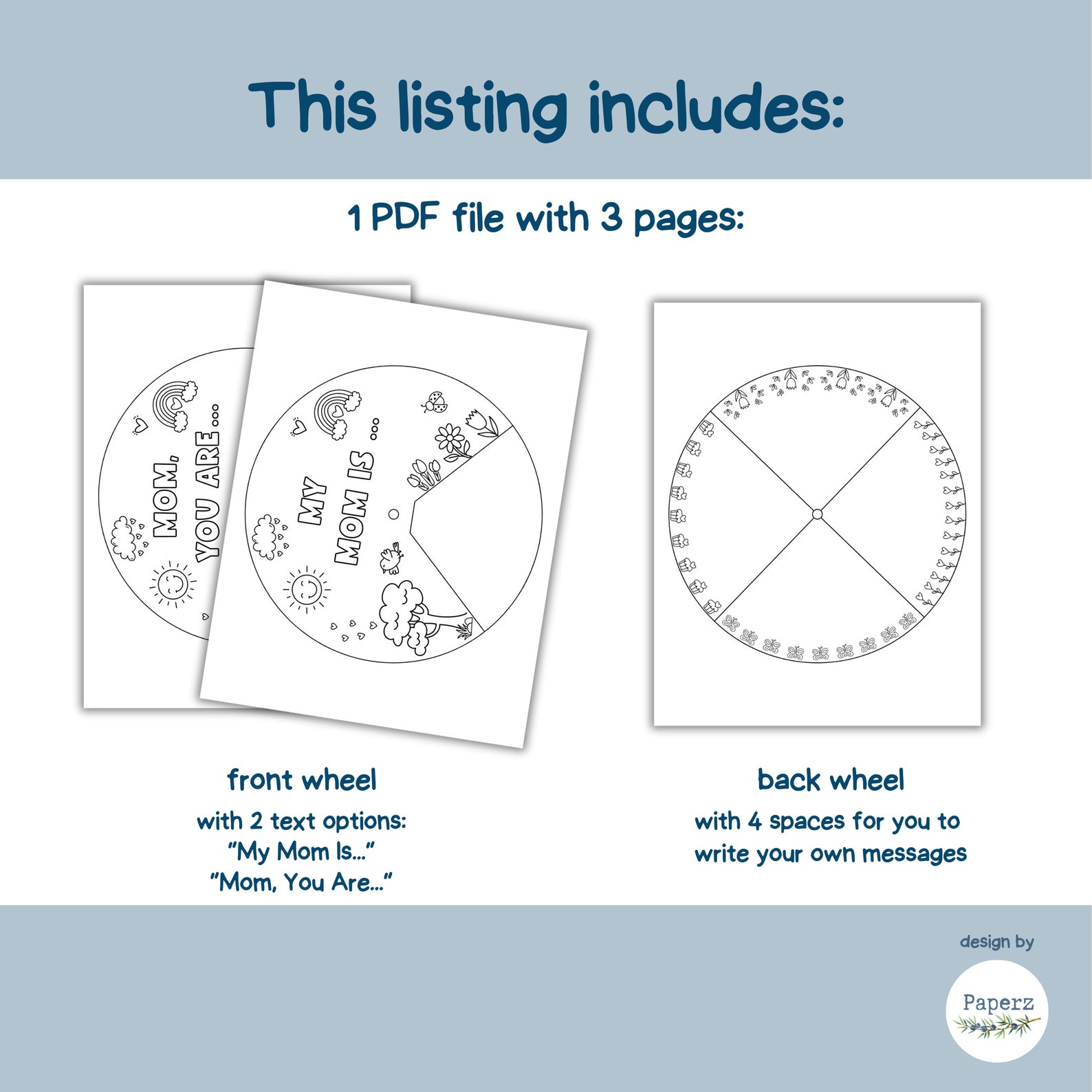 Coloring Spin Wheel DIY Gift: Mother's Day Keepsake (PDF) - Etsy