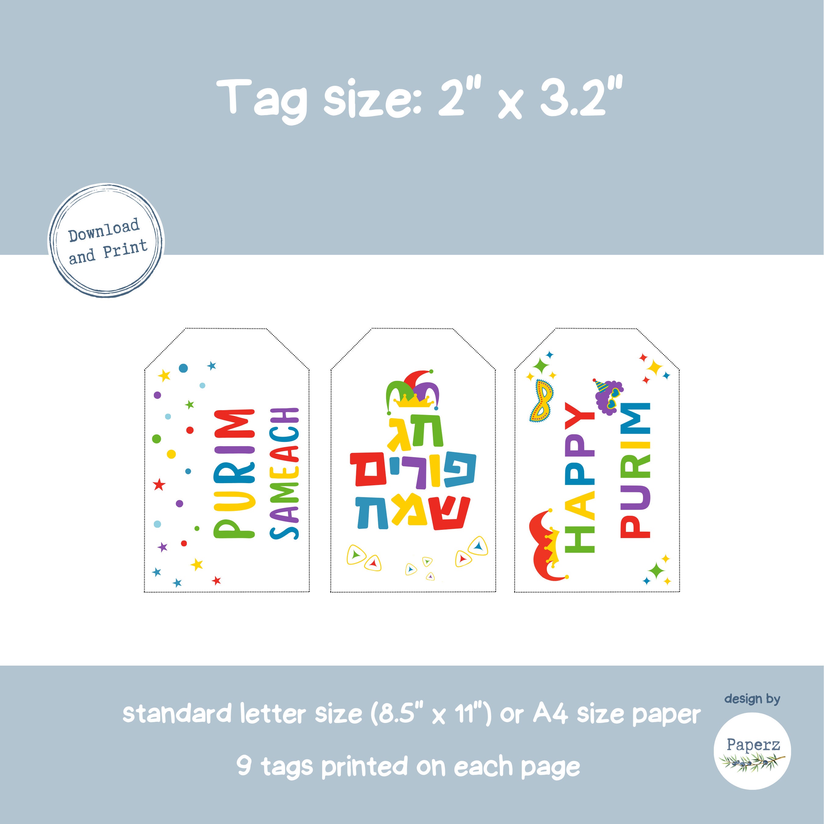 Printable Purim Labels, Mishloach Manot Tags, Purim Gift Tags, Purim ...