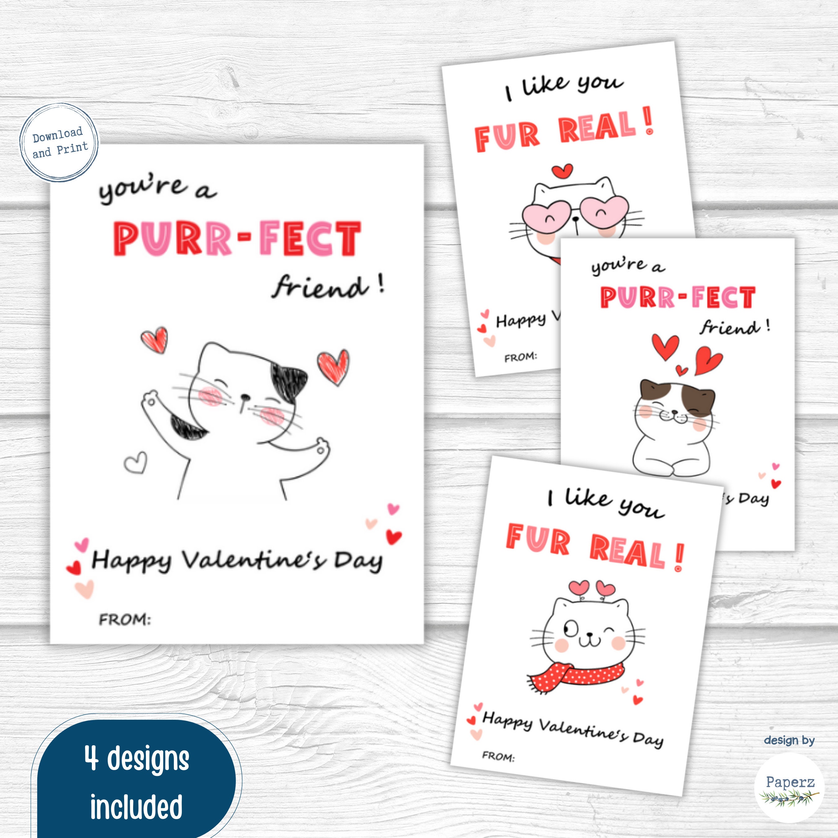 Printable Cat Valentine's Day Cards Classroom Valentine's Day Cards for ...