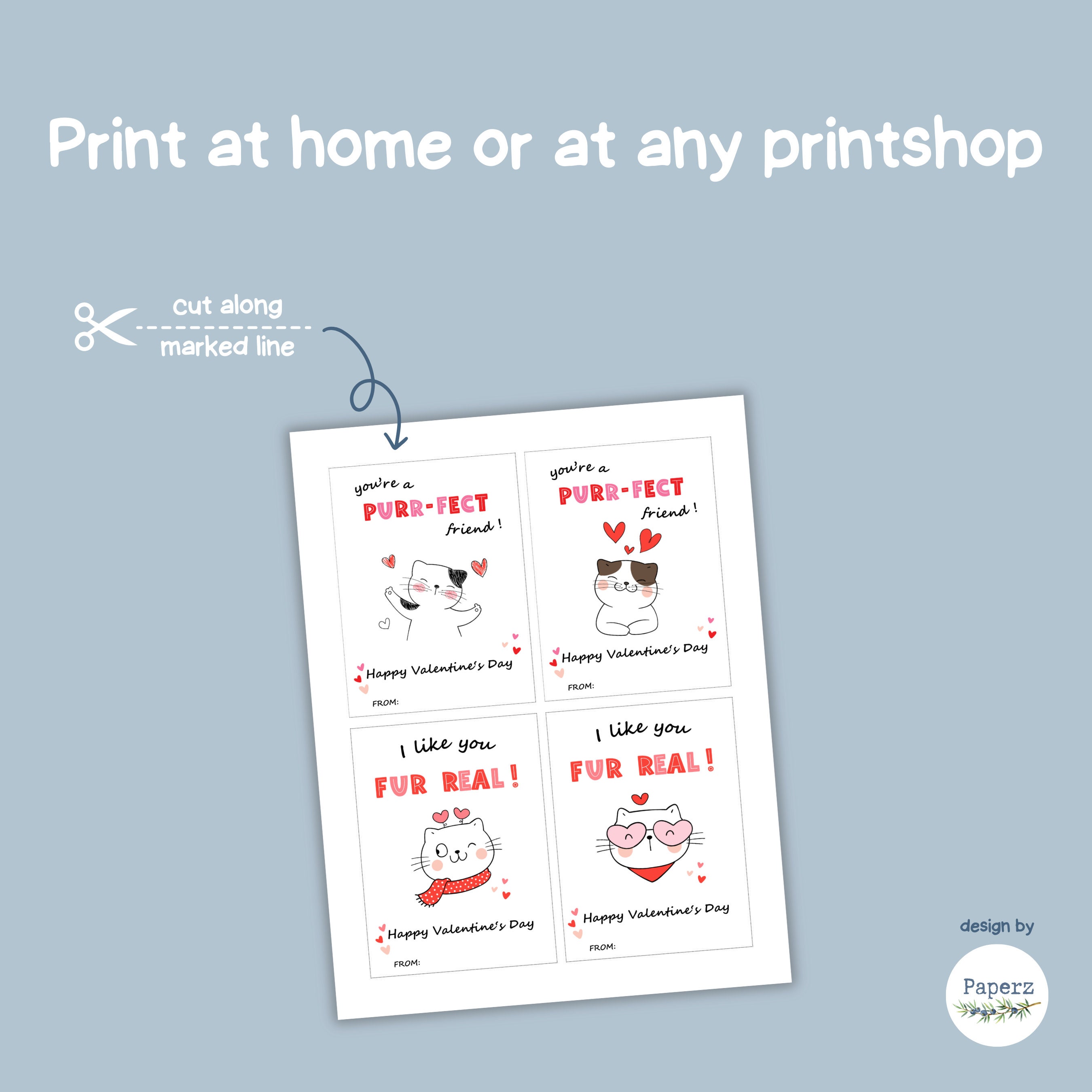 Printable Cat Valentine's Day Cards Classroom Valentine's Day Cards for ...