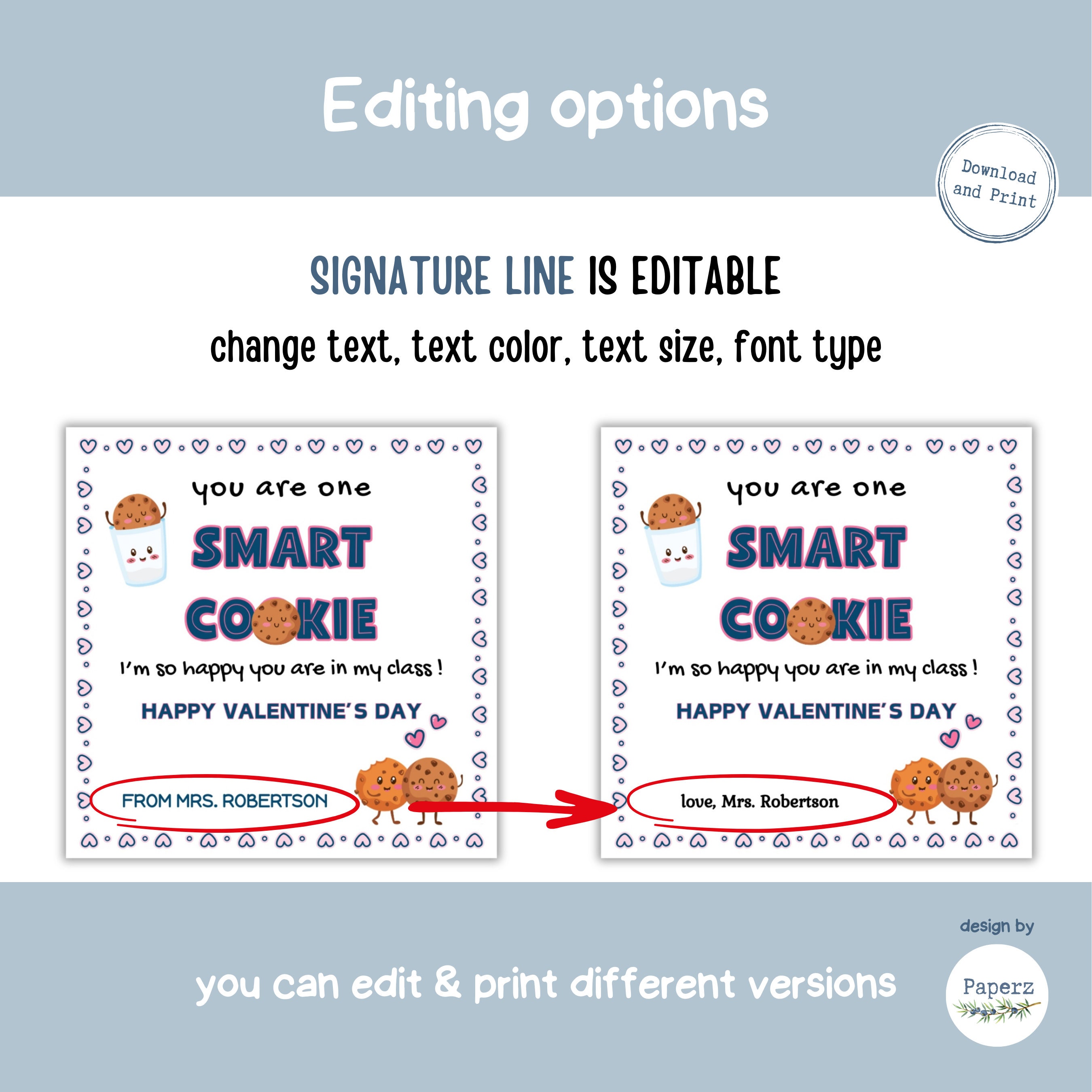 Editable Valentine's Day Cards for Students From Teacher Cookie Tag ...