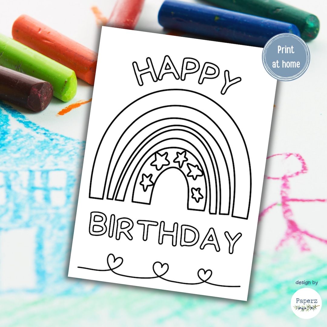 Printable Birthday Coloring Card for Kids: Rainbow DIY Craft (PDF) - Etsy