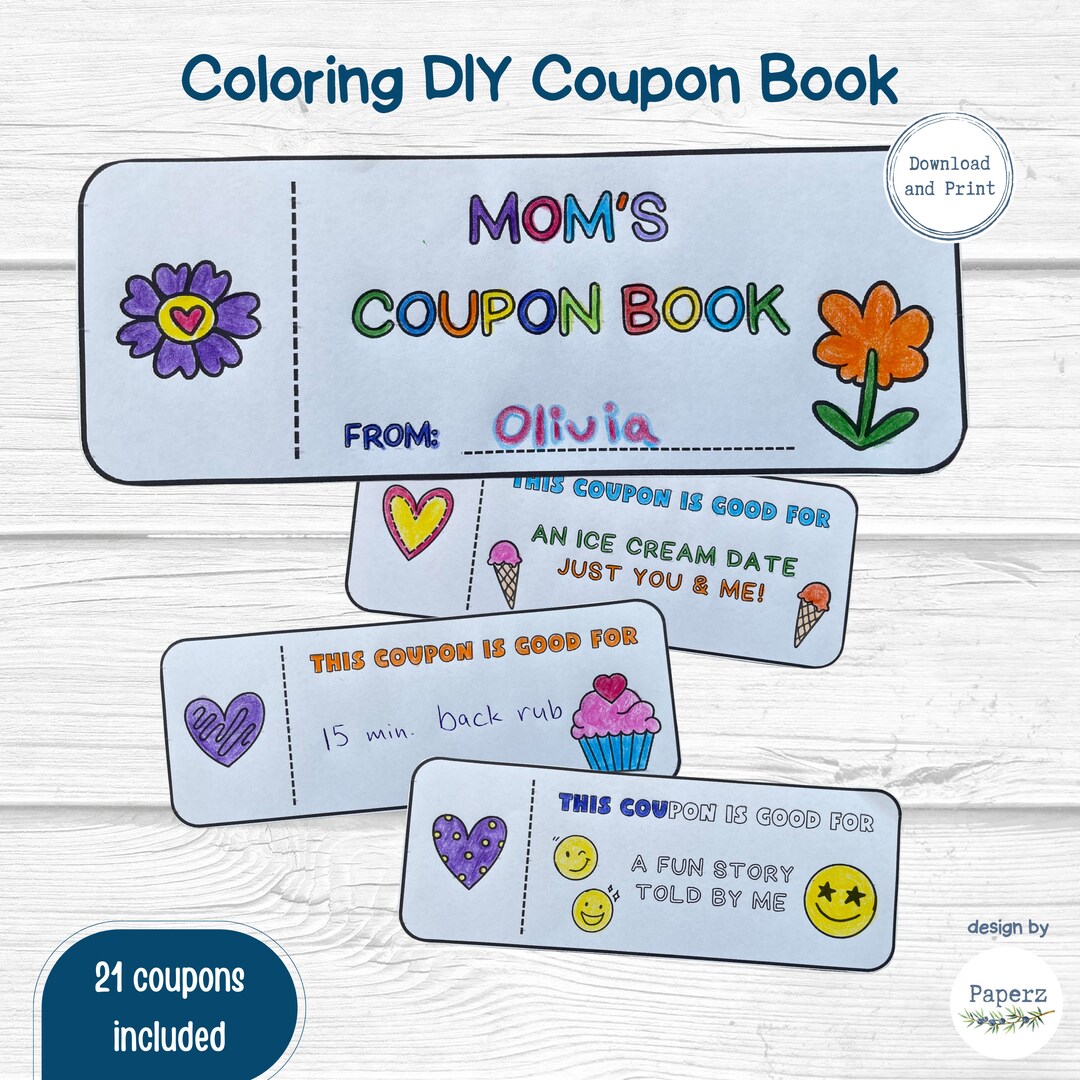 Mother’s Day Coloring Coupon Book for Mom, DIY Birthday Gift From Kids ...