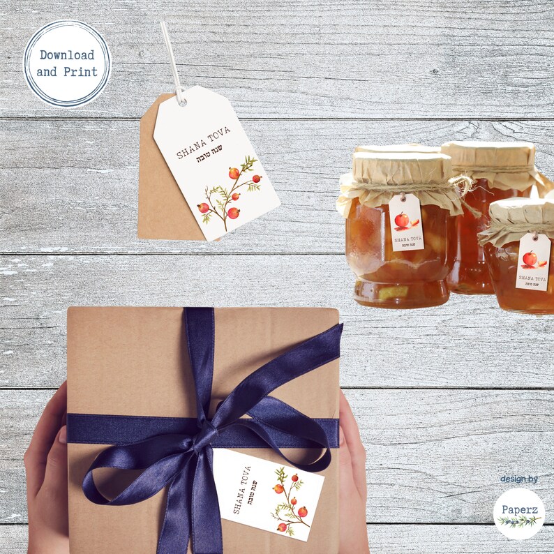 Rosh Hashanah Gift Tags, Printable Jewish New Year Gift Tag Set, Shana ...