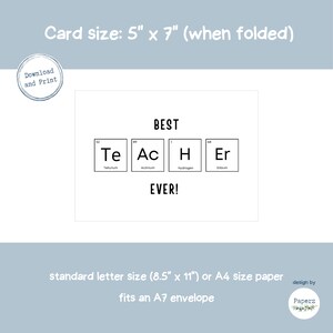 Science Teacher Appreciation Card, Printable End of Year Teacher Thank ...