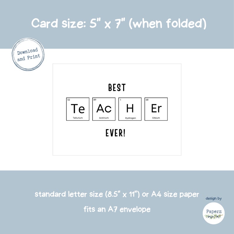 Science Teacher Appreciation Card: Periodic Table Design (instant ...