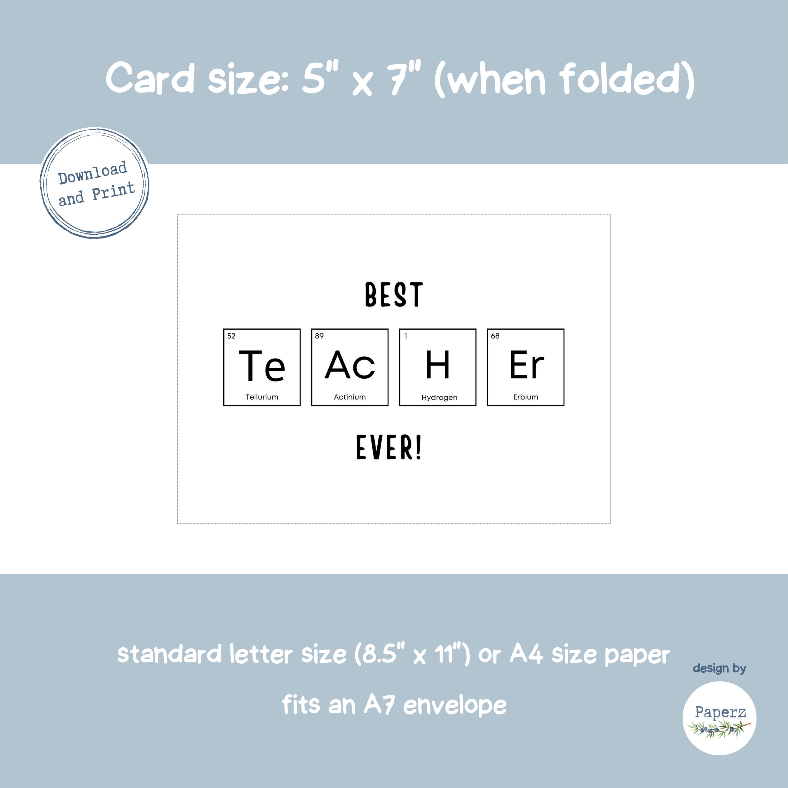 Science Teacher Appreciation Card, Printable End of Year Teacher Thank ...