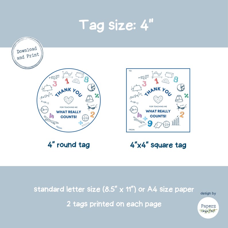 Math Teacher Appreciation Card Printable Thank You Tag for Teacher ...