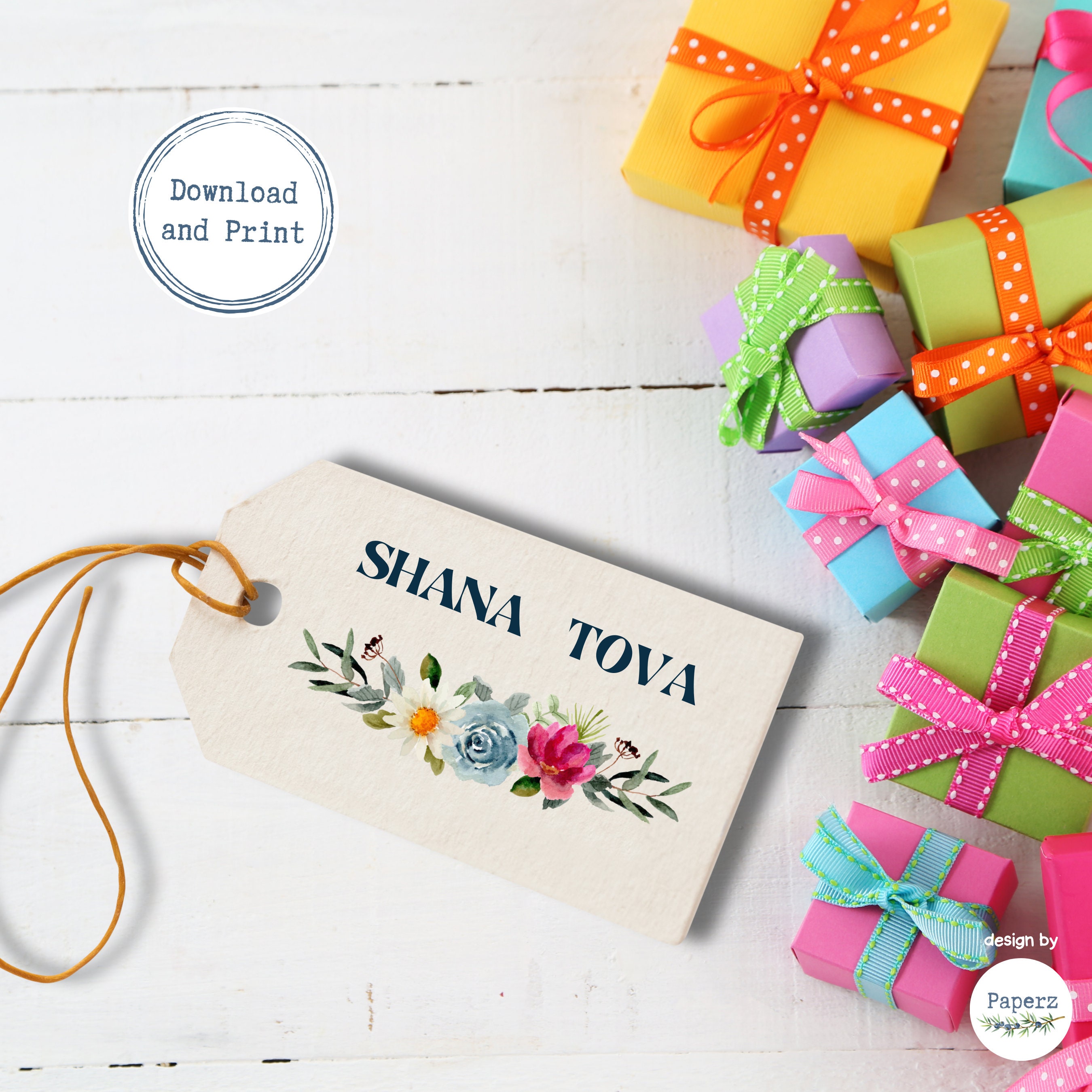 Rosh Hashanah Gift Tags, Printable Jewish New Year Gift Tag Set, Shana ...