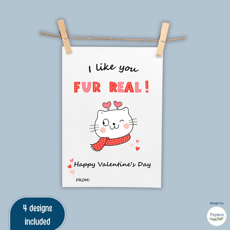 Printable Cat Valentine's Day Cards Classroom Valentine's Day Cards for ...