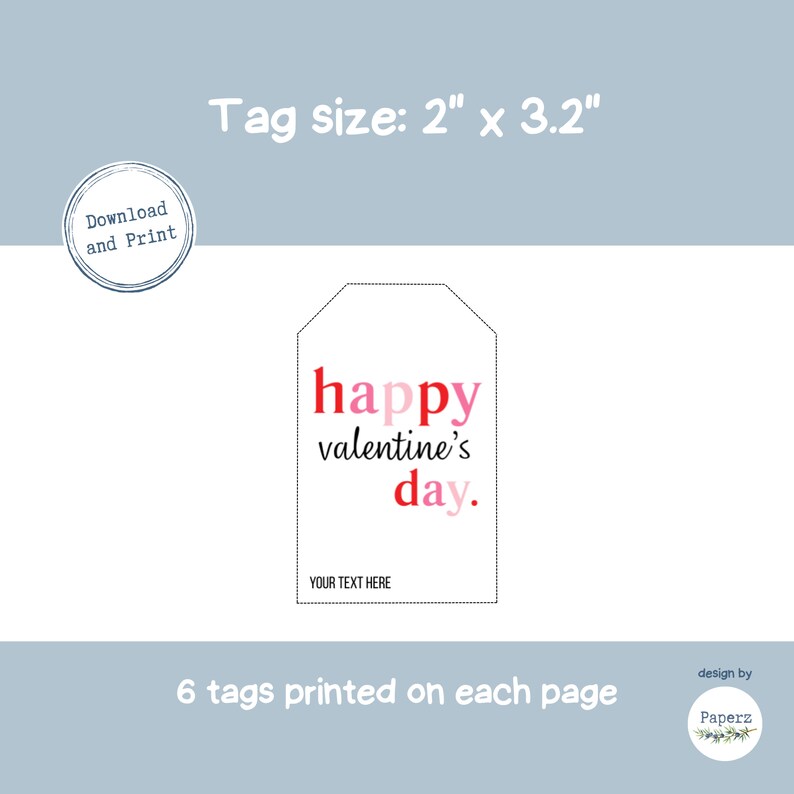 Editable Valentines Day Tag Printable Valentine Hang Tag, Favor Tag ...
