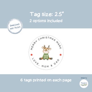 Printable Christmas Gift Tag Template, Cute Editable Holiday Reindeer ...