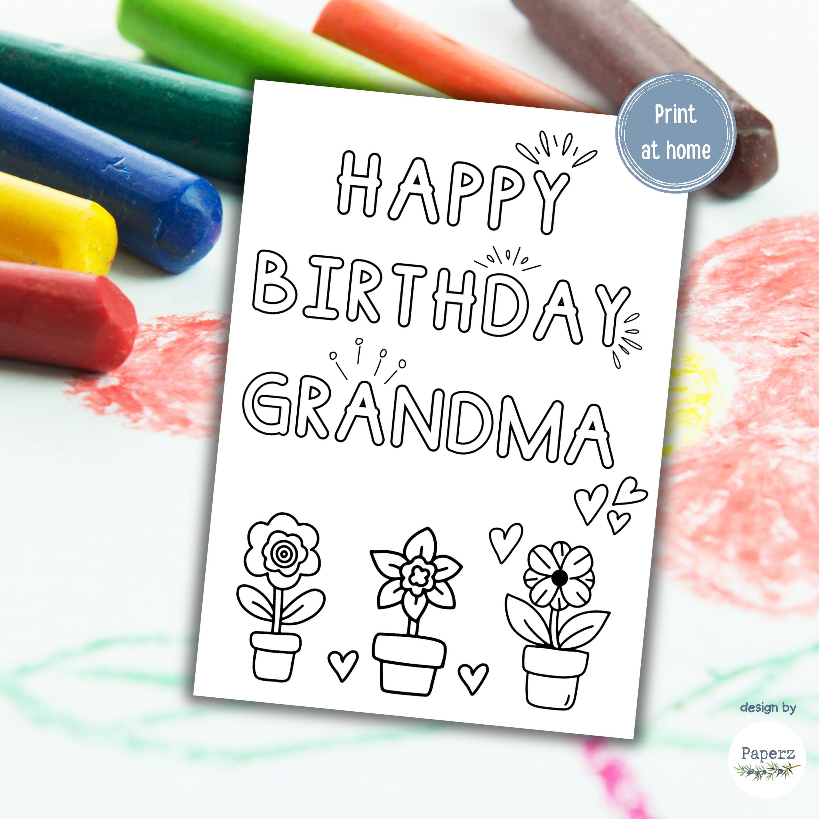 Birthday DIY Card for Grandma COLORING Card From Grandchild Happy ...