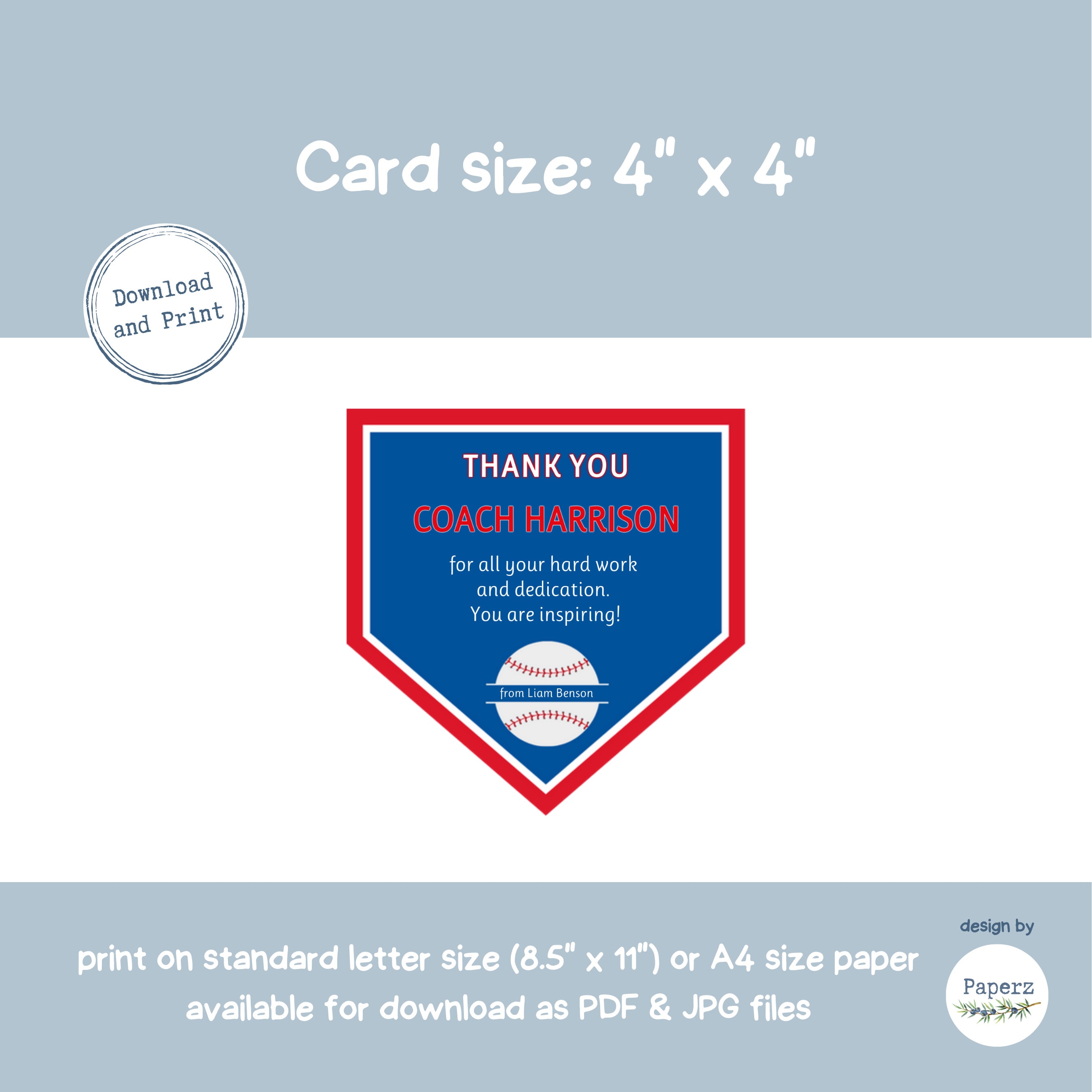 Editable Baseball Coach Thank You Card (instant Download) - Etsy