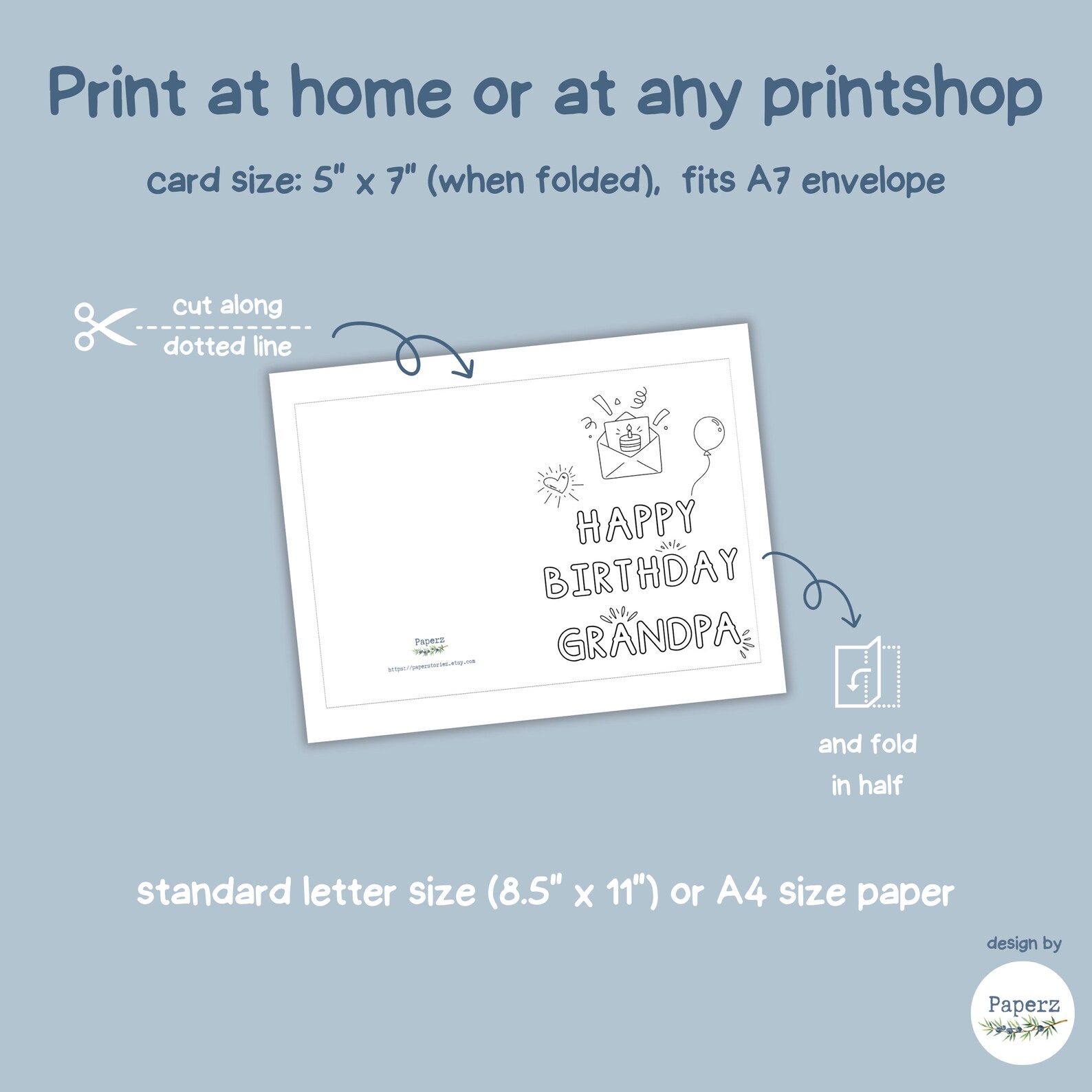 Birthday COLORING Card for Grandpa, Grandad | Colorable Card From ...
