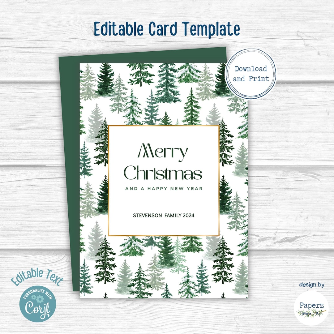 Christmas Card Editable Template, Personalized Printable Holiday Card ...