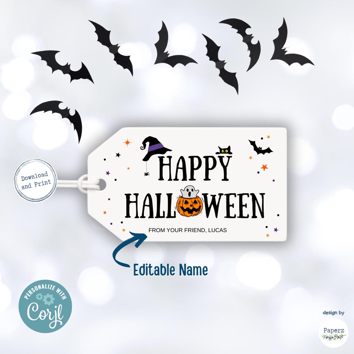 Happy Halloween Gift Tag Printable Template, Trick or Treat Favor Bag ...