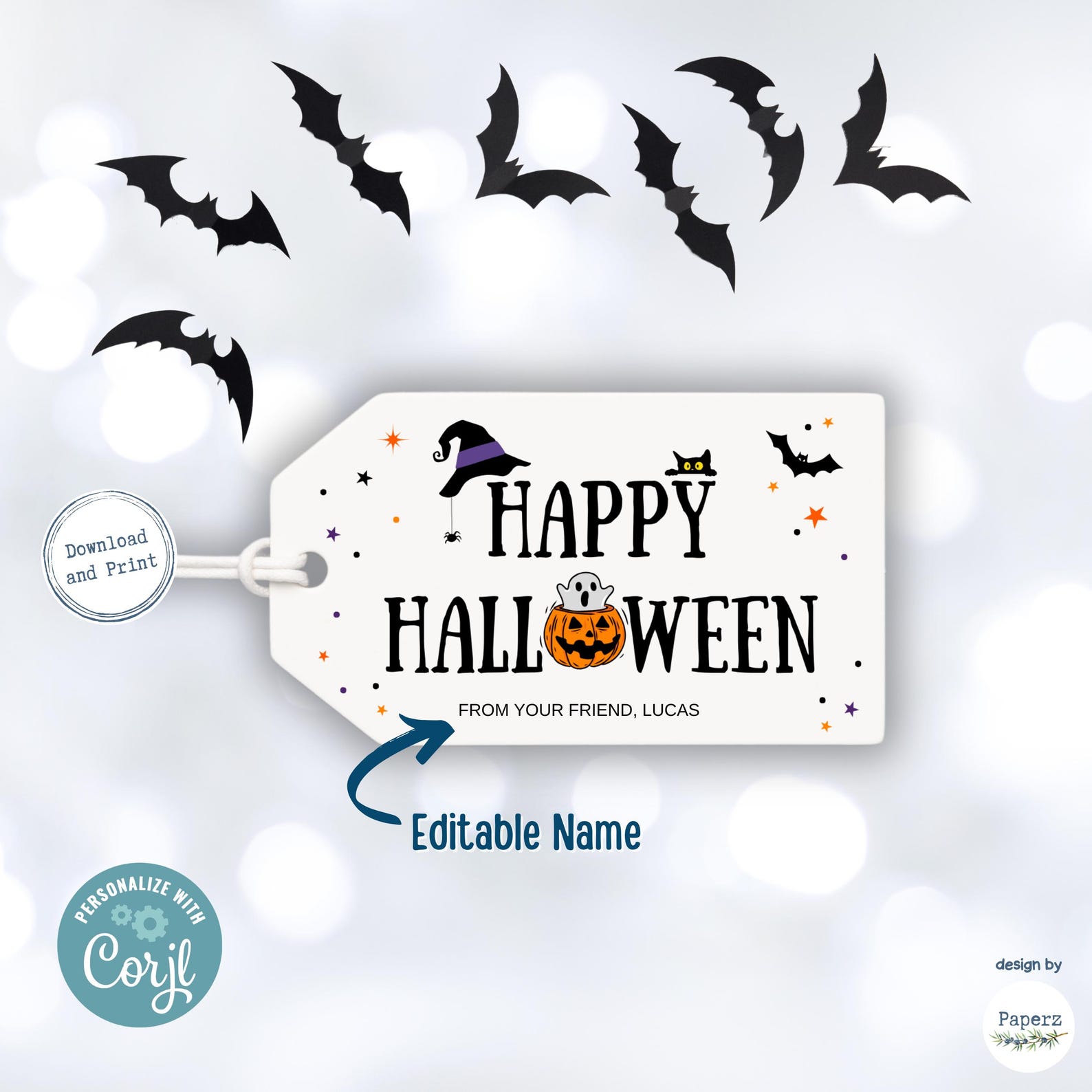 Happy Halloween Gift Tag Printable Template, Trick or Treat Favor Bag ...