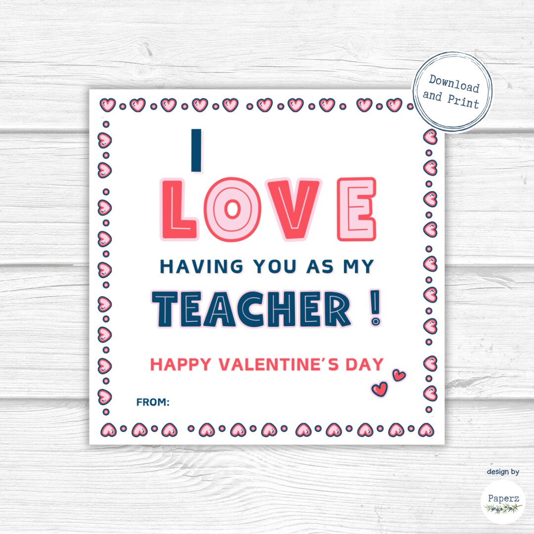 Valentine Tag for Teacher Printable DIY School Valentine Classroom ...