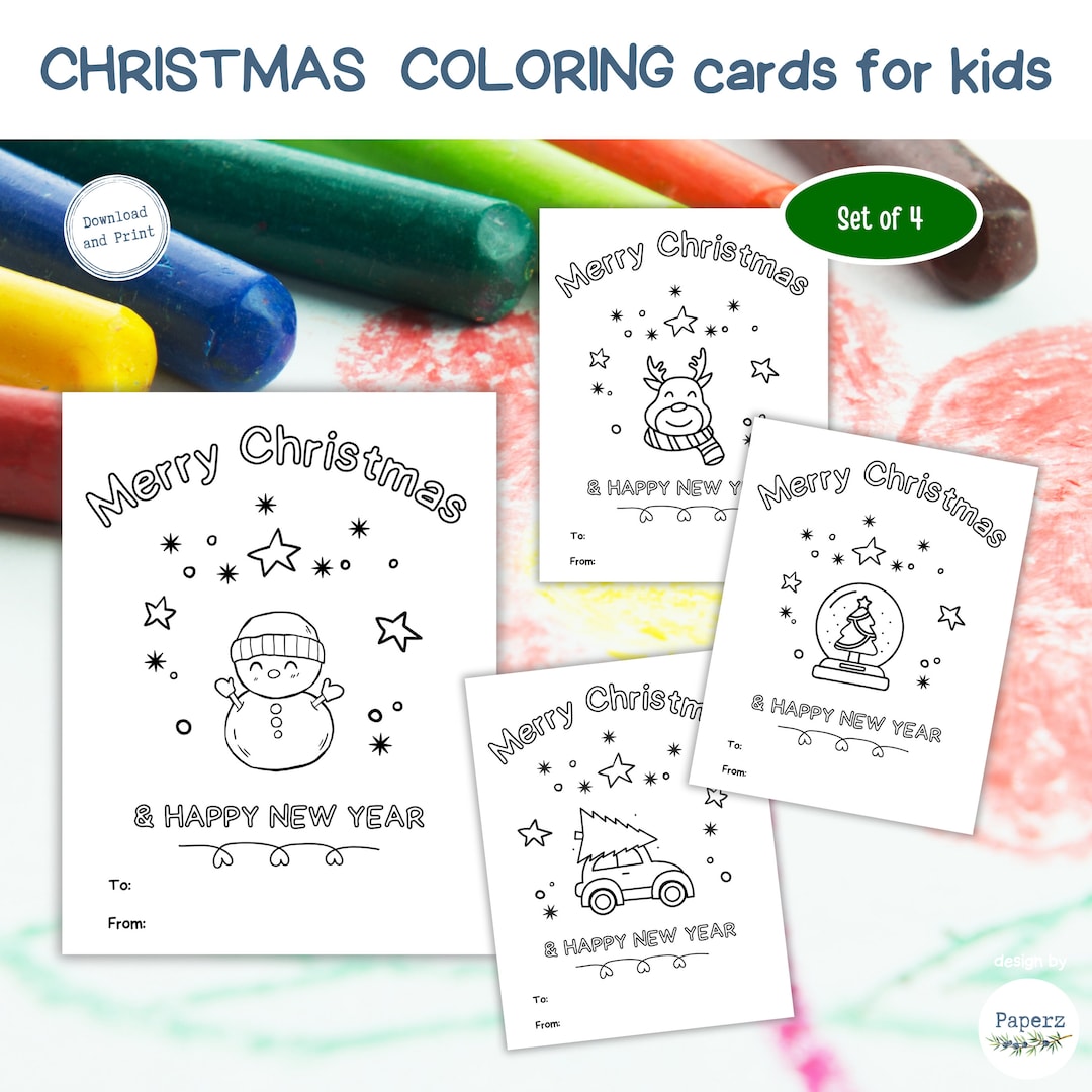 Christmas Coloring Cards for Kids | 4 Designs | Holiday Craft ...