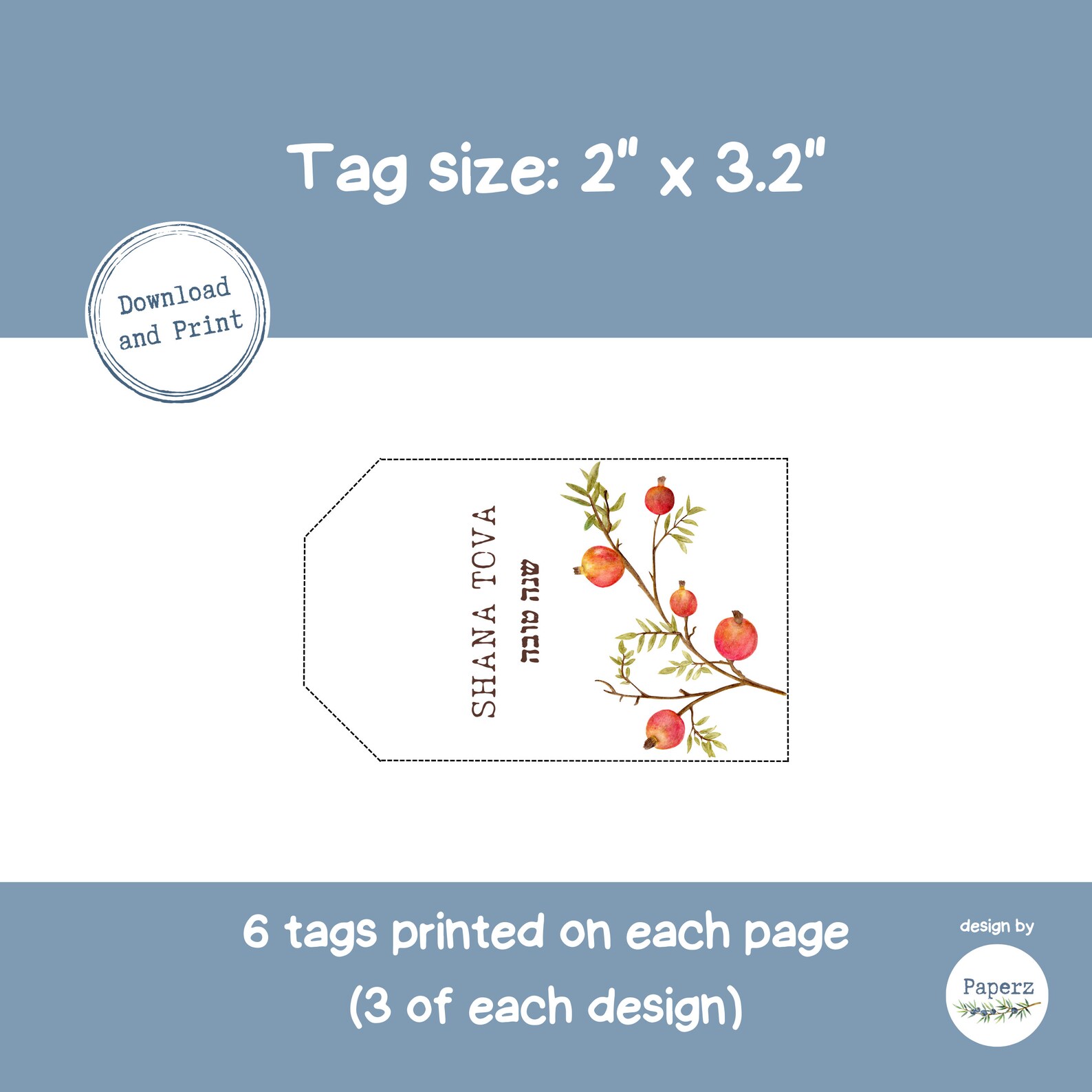 Rosh Hashanah Gift Tags, Printable Jewish New Year Gift Tag Set, Shana ...
