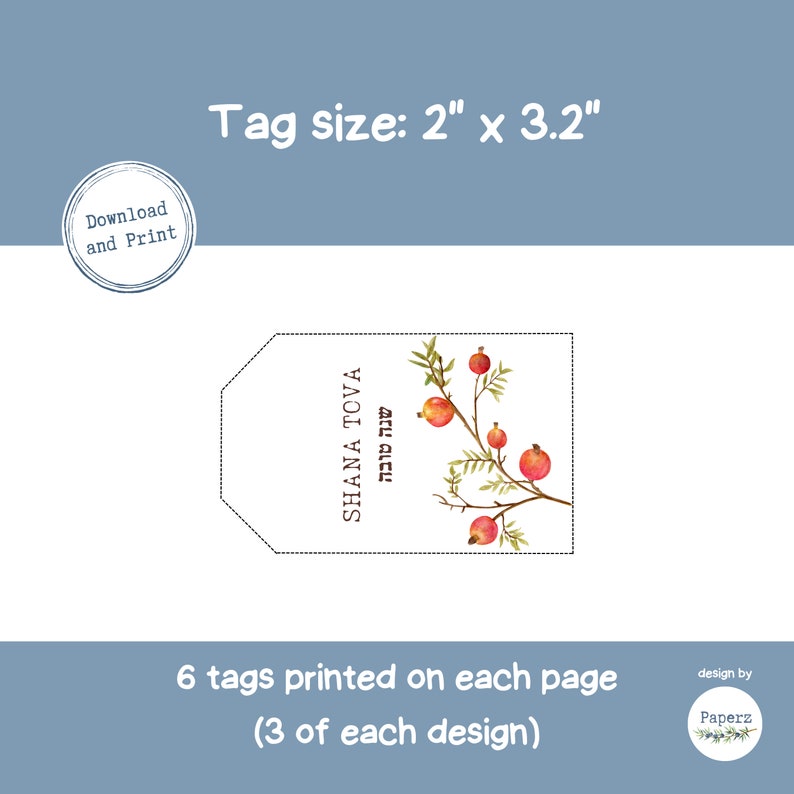 Rosh Hashanah Gift Tags, Printable Jewish New Year Gift Tag Set, Shana ...