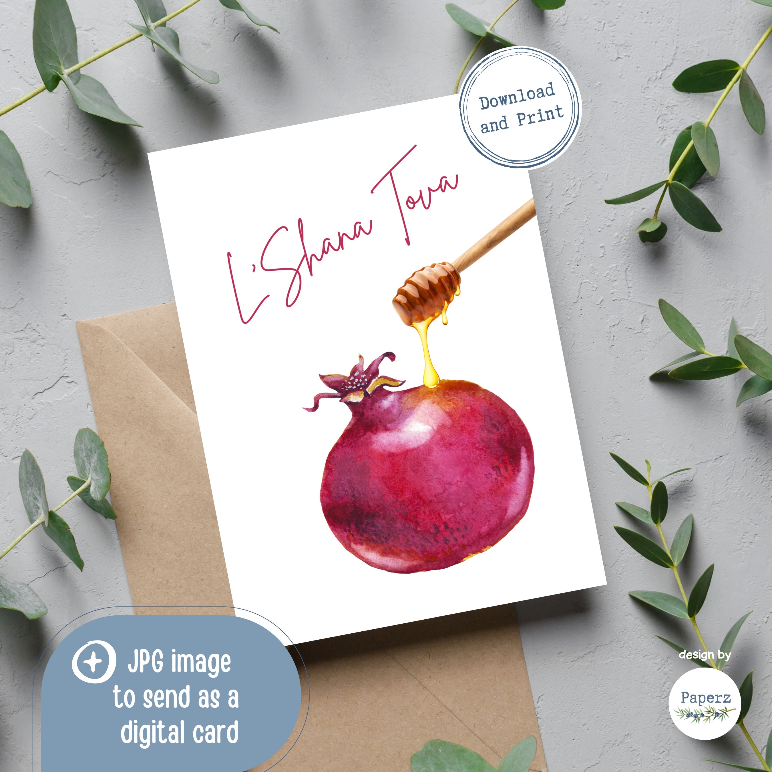 Shana Tova Card, Rosh Hashana Printable Greeting Card, Jewish New Year ...