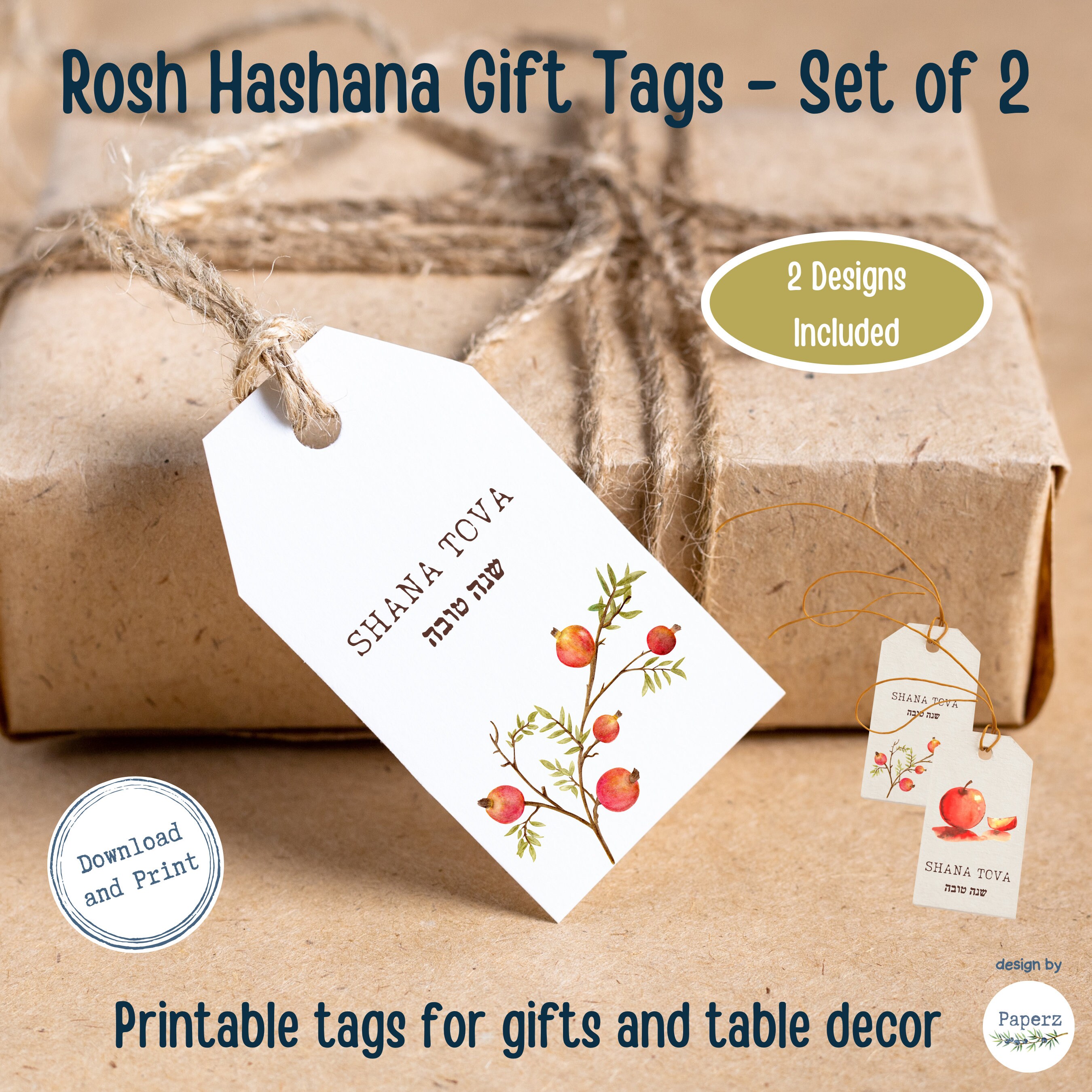 Rosh Hashanah Gift Tags, Printable Jewish New Year Gift Tag Set, Shana ...