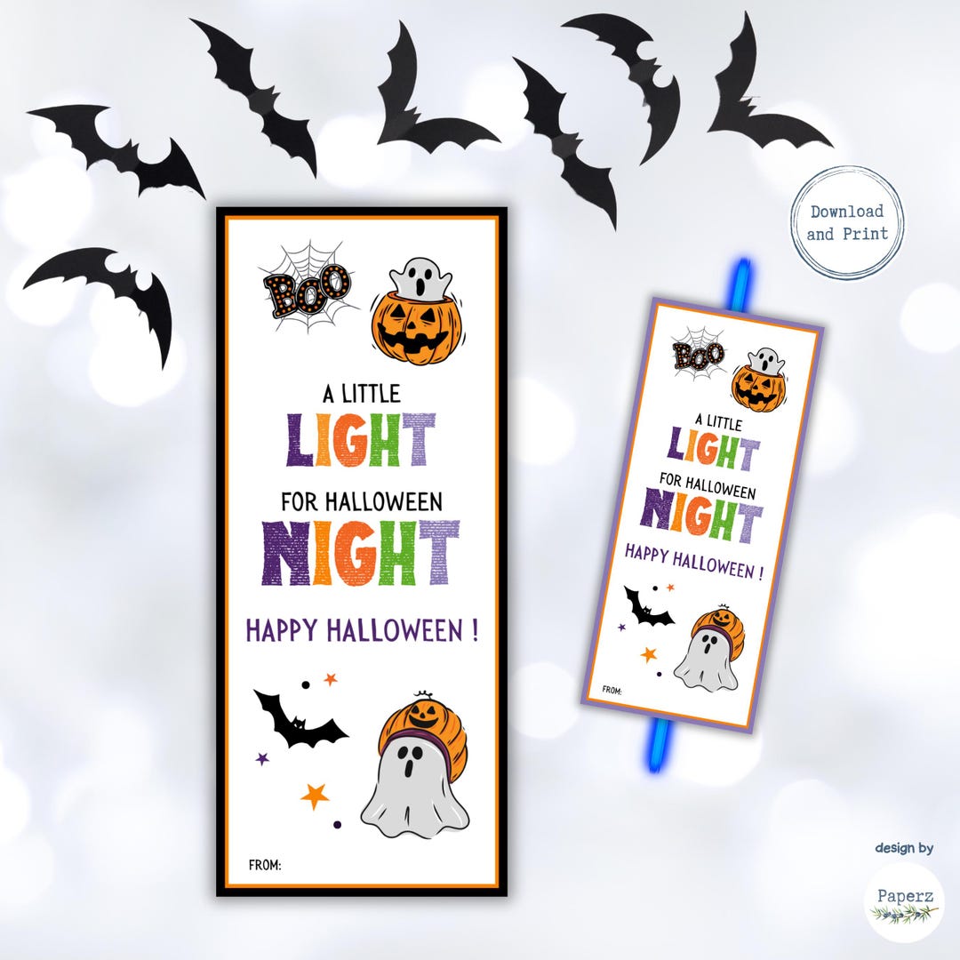 Halloween Glow Stick Tag, Halloween Classroom Printable Tag, Trick or ...