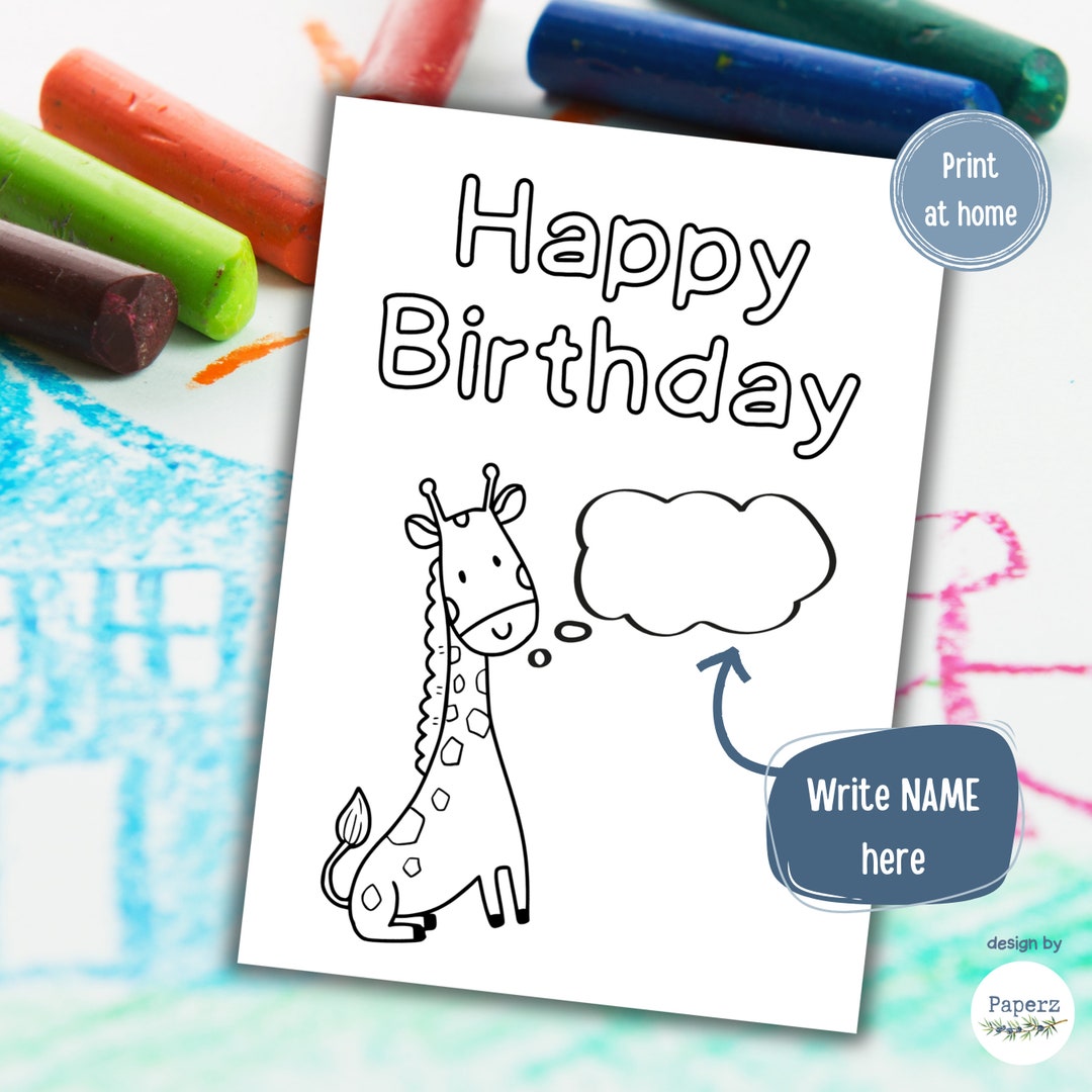 Printable Giraffe Birthday Coloring Card: DIY Kids Craft (PDF) - Etsy