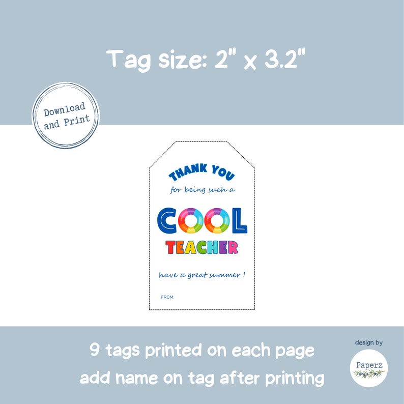End of Year Teacher Gift Tags Printable | Last Day of School Favor Tags ...