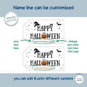 Happy Halloween Gift Tag Printable Template, Trick or Treat Favor Bag ...
