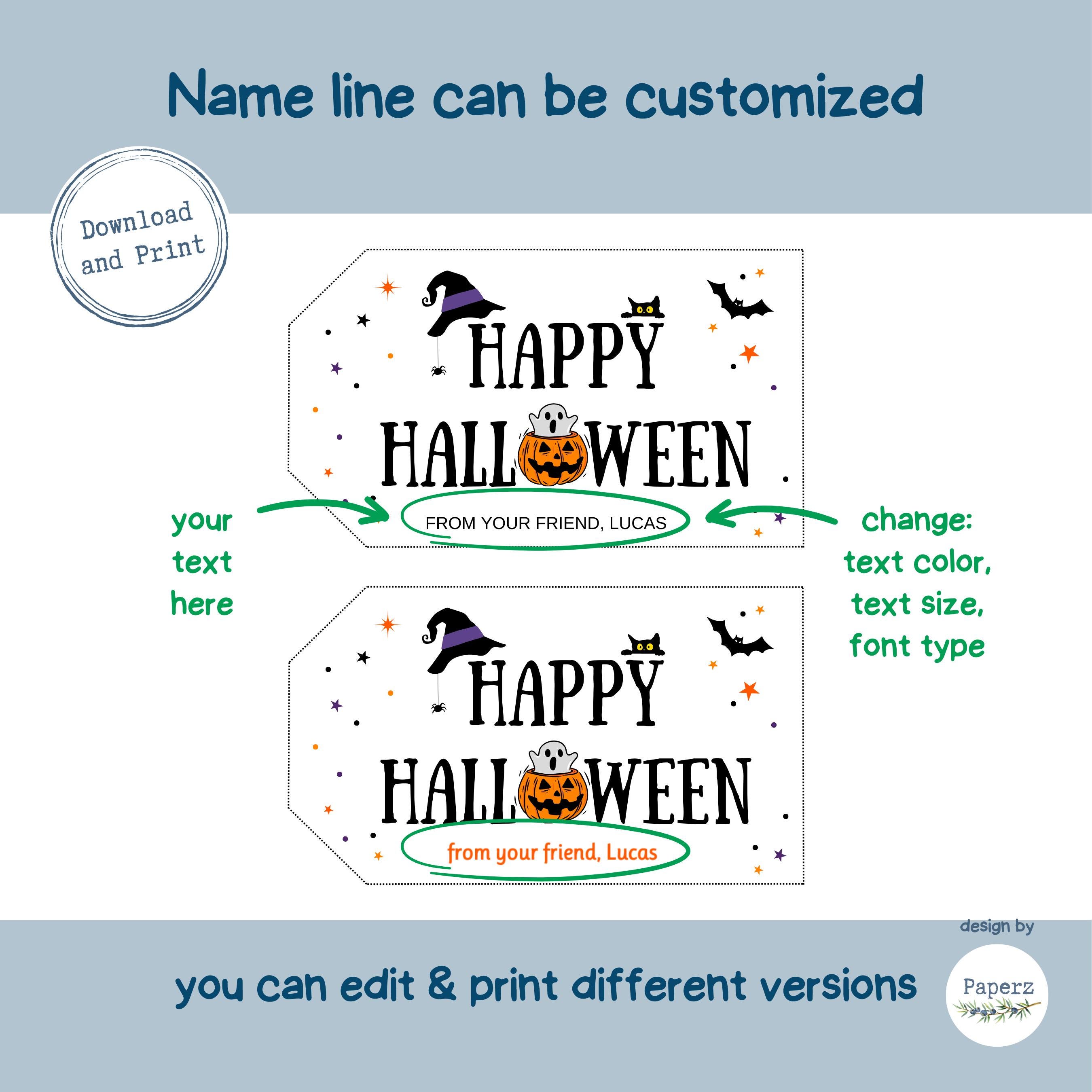 Happy Halloween Gift Tag Printable Template, Trick or Treat Favor Bag ...