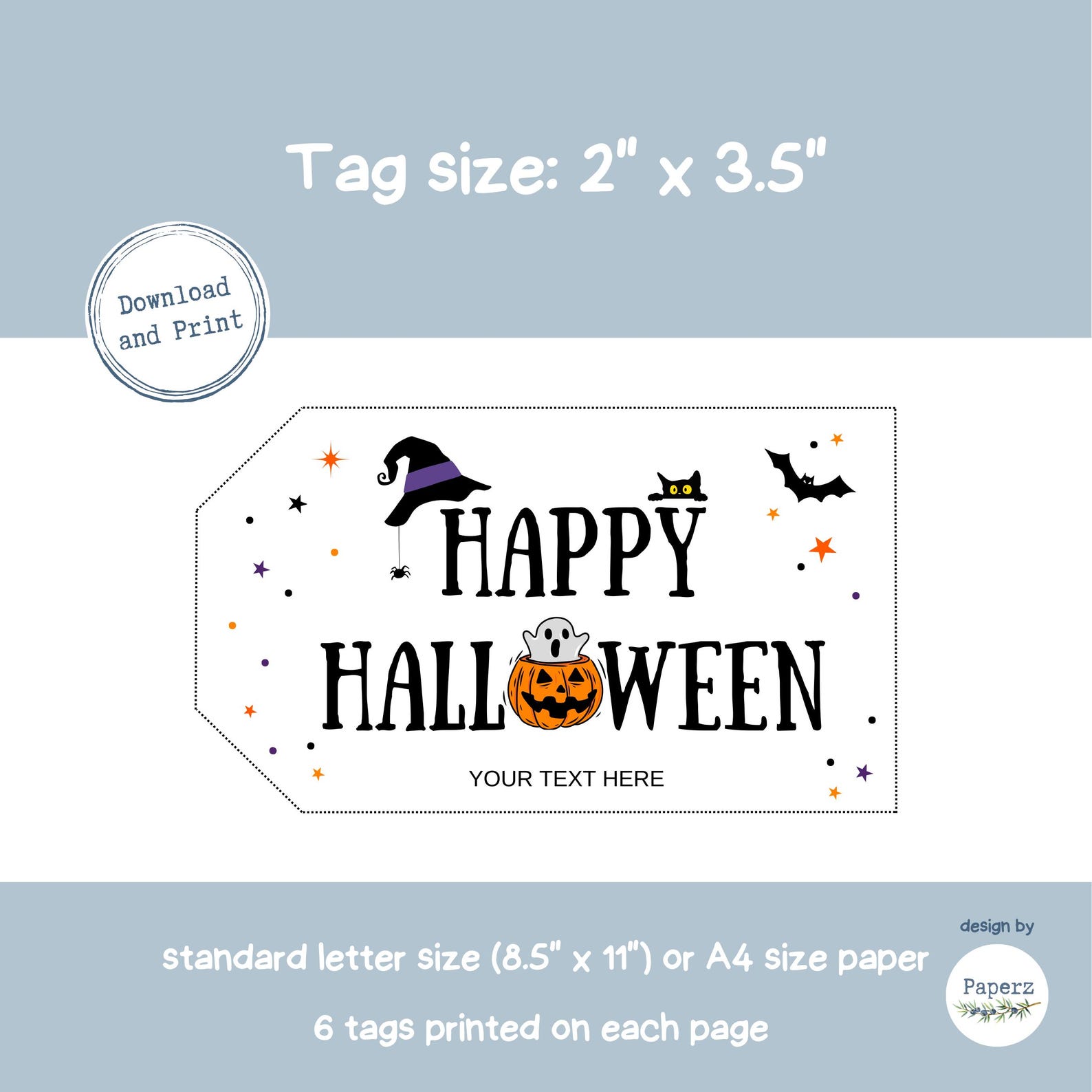 Happy Halloween Gift Tag Printable Template, Trick or Treat Favor Bag ...