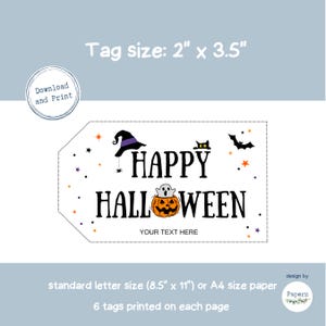 Happy Halloween Gift Tag Printable Template, Trick or Treat Favor Bag ...
