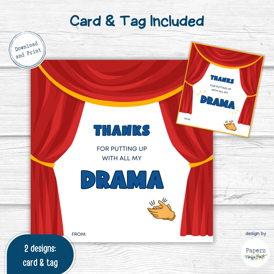 Drama Teacher Appreciation Card, Teacher Thank You Tags for Drama Teacher, Last Day of School ...