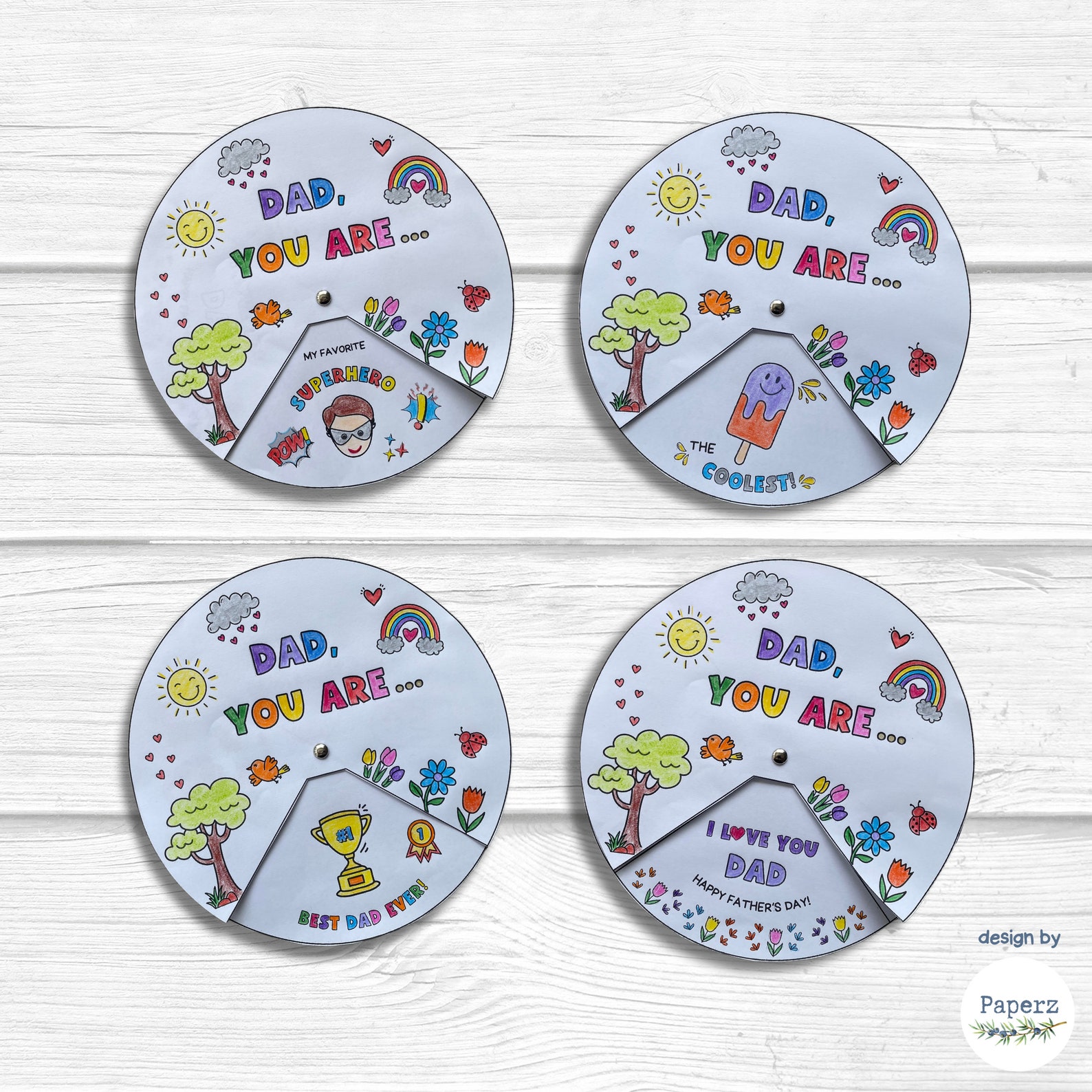 Father's Day Coloring Spin Wheel | Spinner Craft for Kids | Printable ...