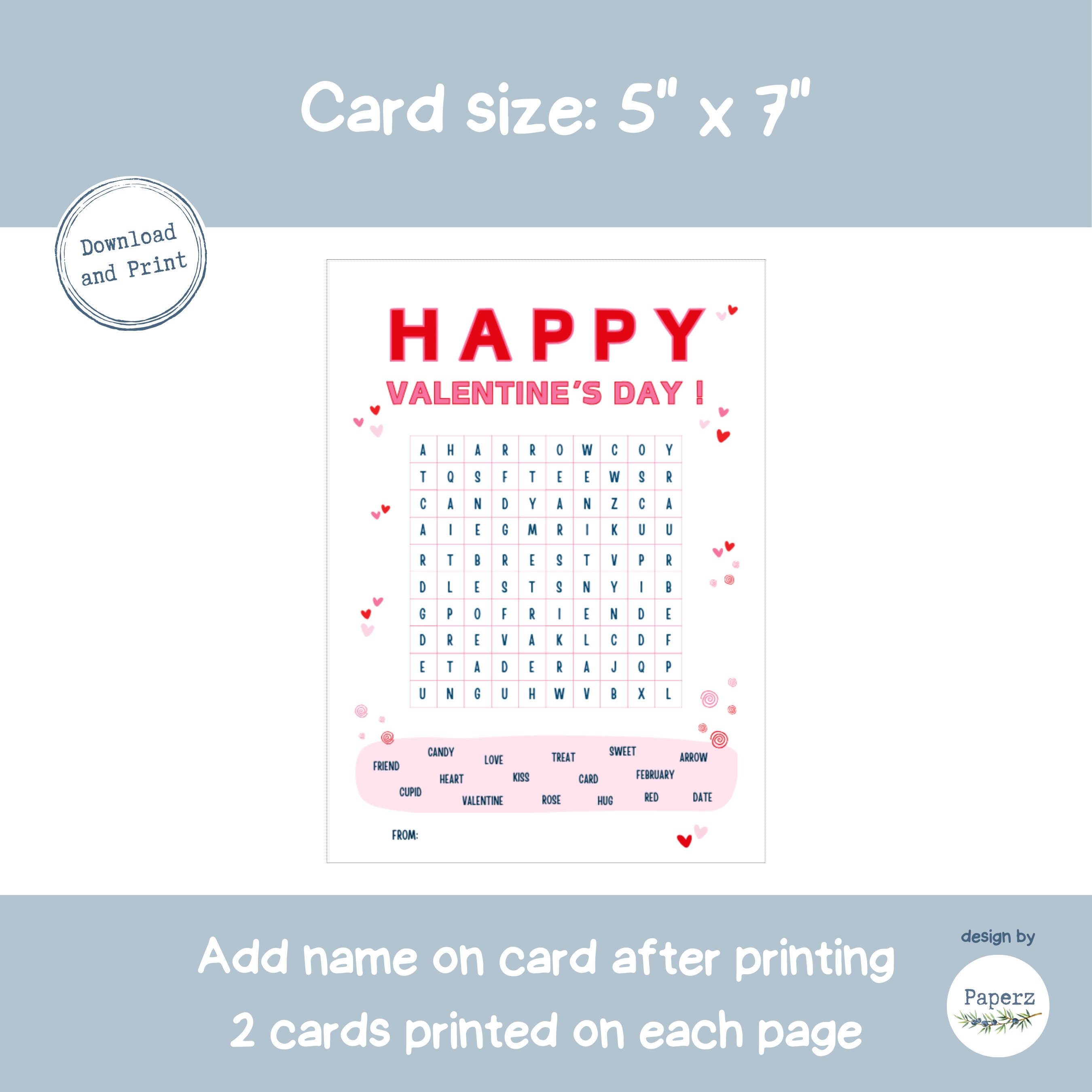 Word Find Valentine, Printable Classroom Valentine Cards Pencil, Marker ...