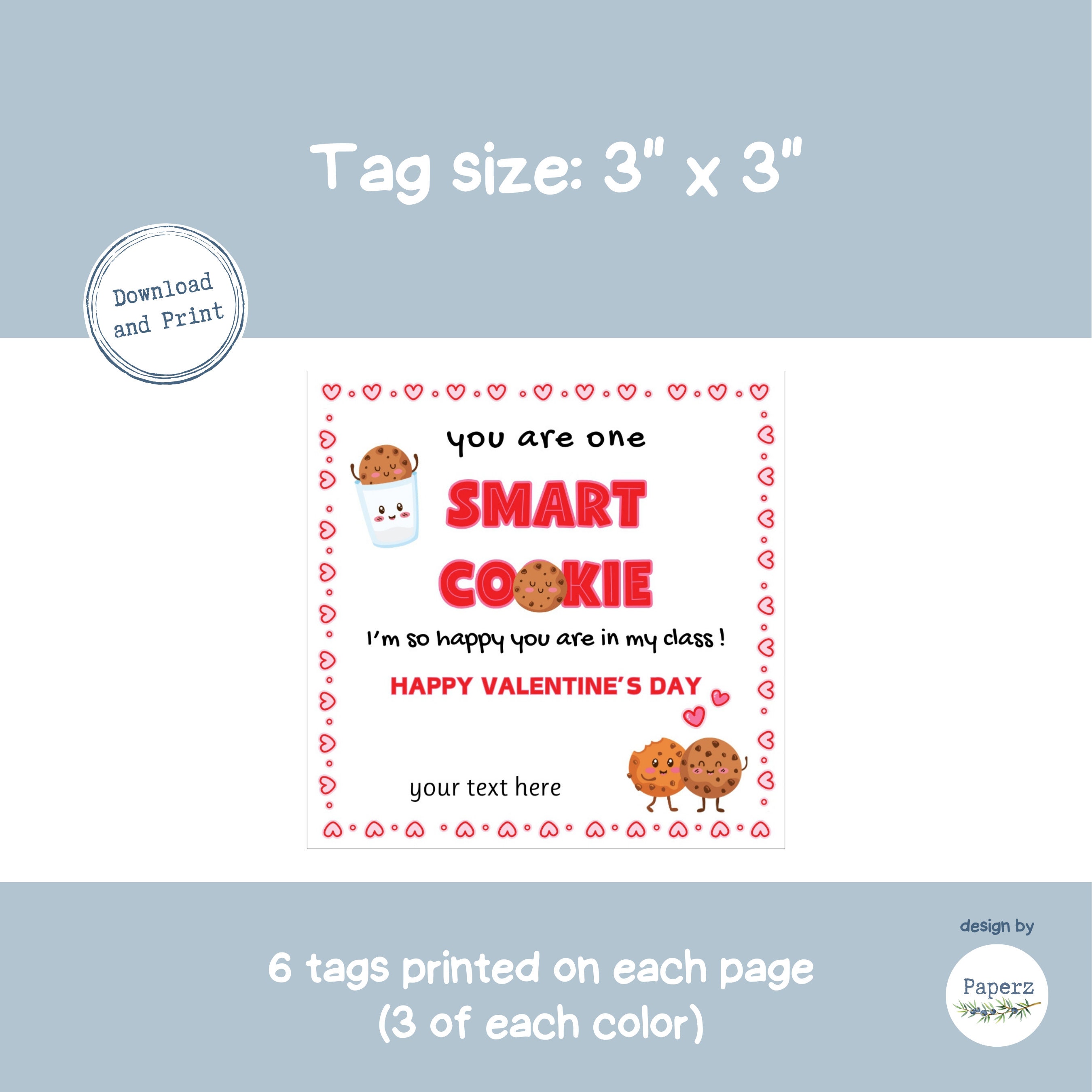 Editable Valentine's Day Cards for Students From Teacher | Cookie Tag ...