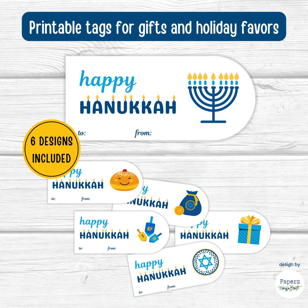 Hanukkah Gift Tags, Printable Hanukkah Favor Tag Set, Chanukah Favor ...
