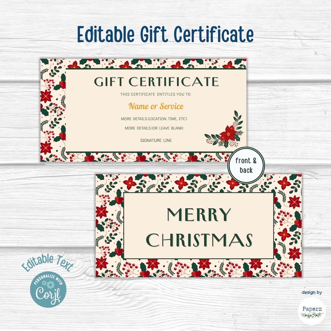 Christmas Gift Coupon Template, Editable Gift Certificate Printable ...