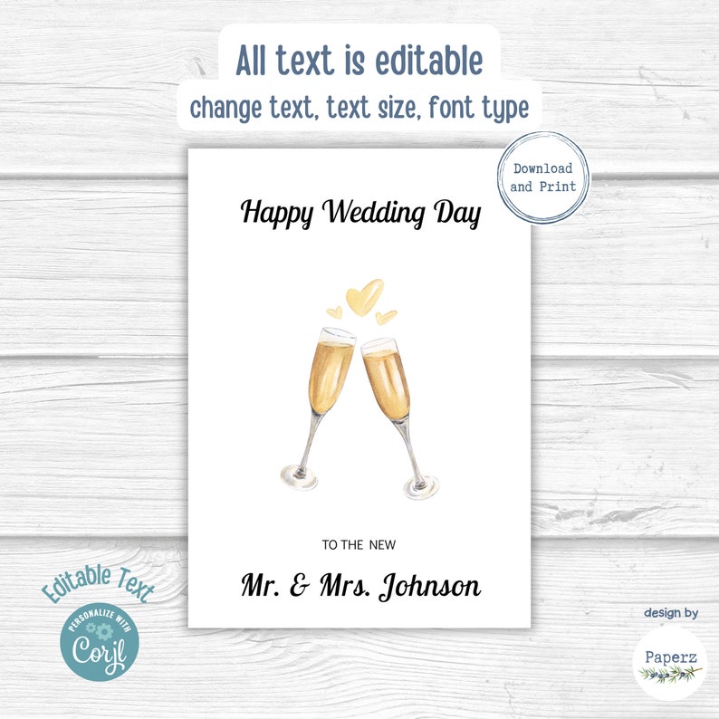 Editable Wedding Card Template Printable Congratulations Card for ...