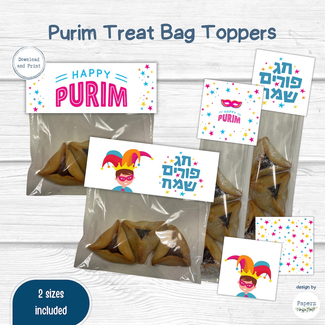 Printable Purim Treat Bag Toppers, Mishloach Manot Tags, Purim Labels ...