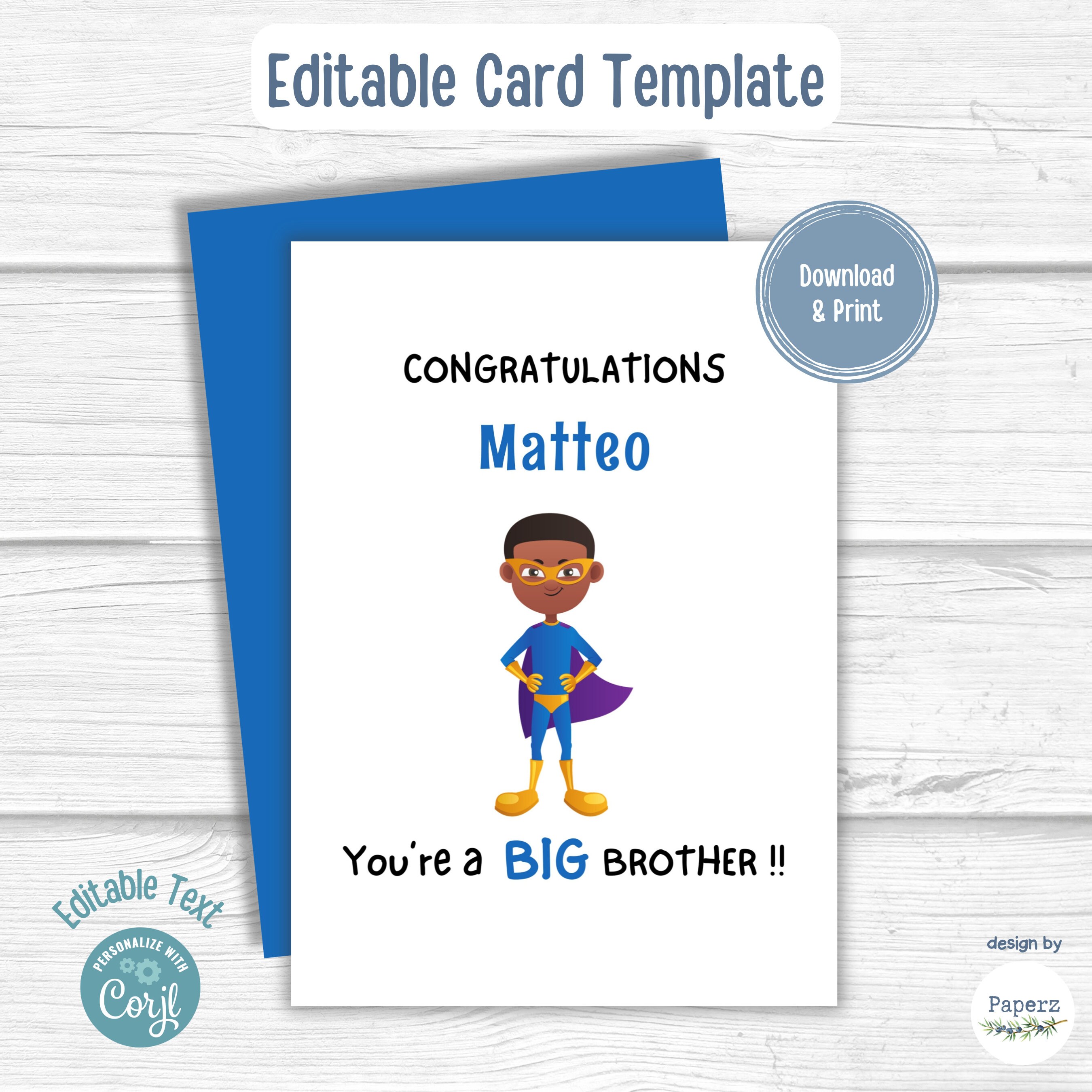 Editable Big Brother to Be Card New Baby Personalized Card Card for Son ...