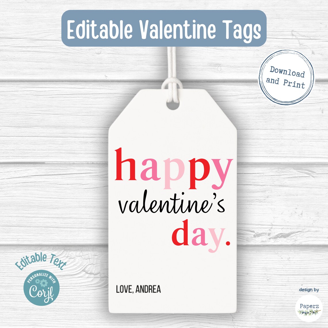 Editable Valentines Day Tag Printable Valentine Hang Tag, Favor Tag ...