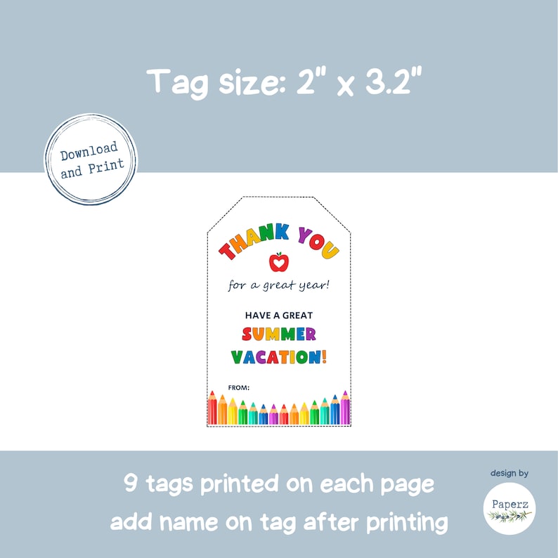 Printable Last Day of School Gift Tags | End of Year Thank You for a ...