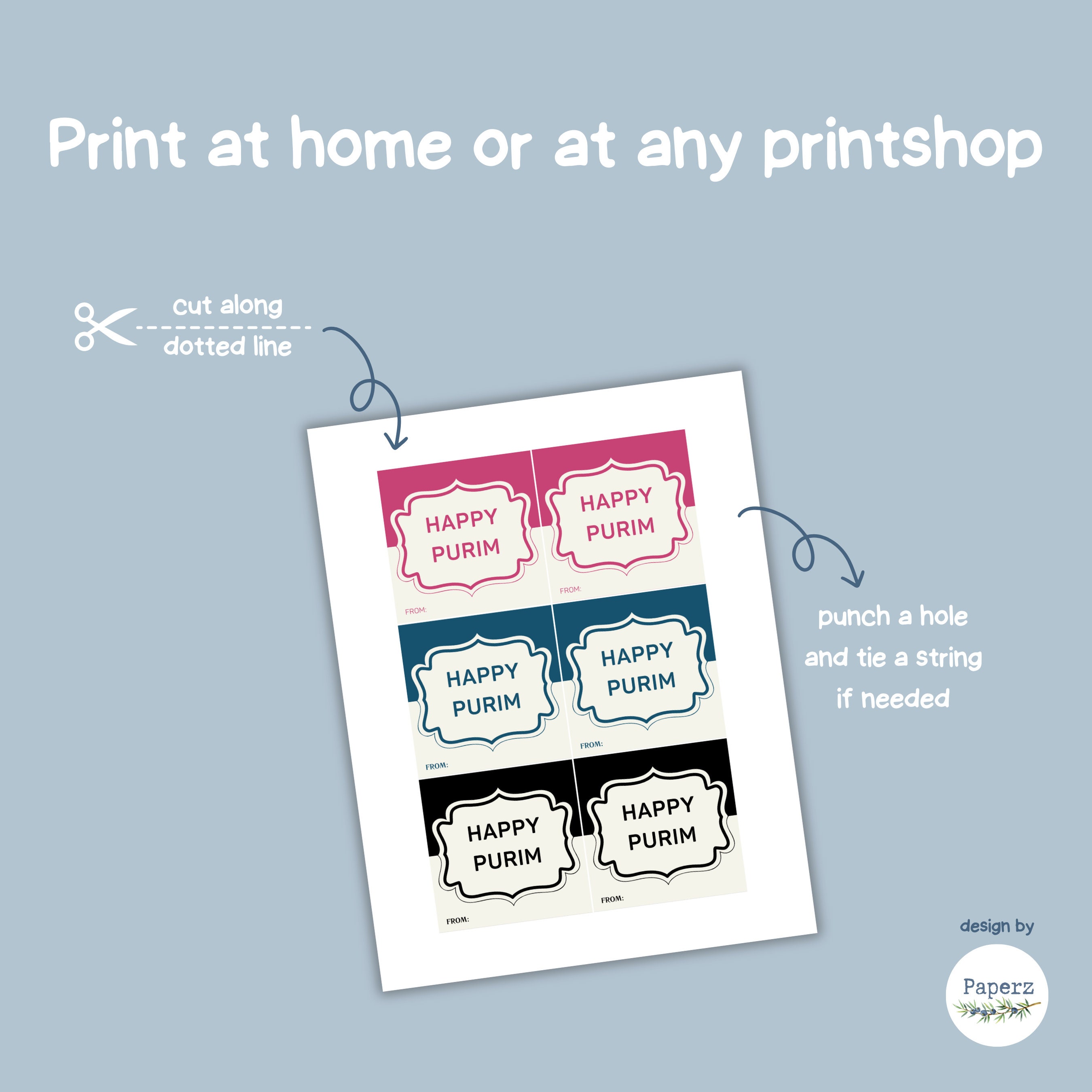 Elegant Purim Labels, Stickers Printable Mishloach Manot Tags, Purim ...