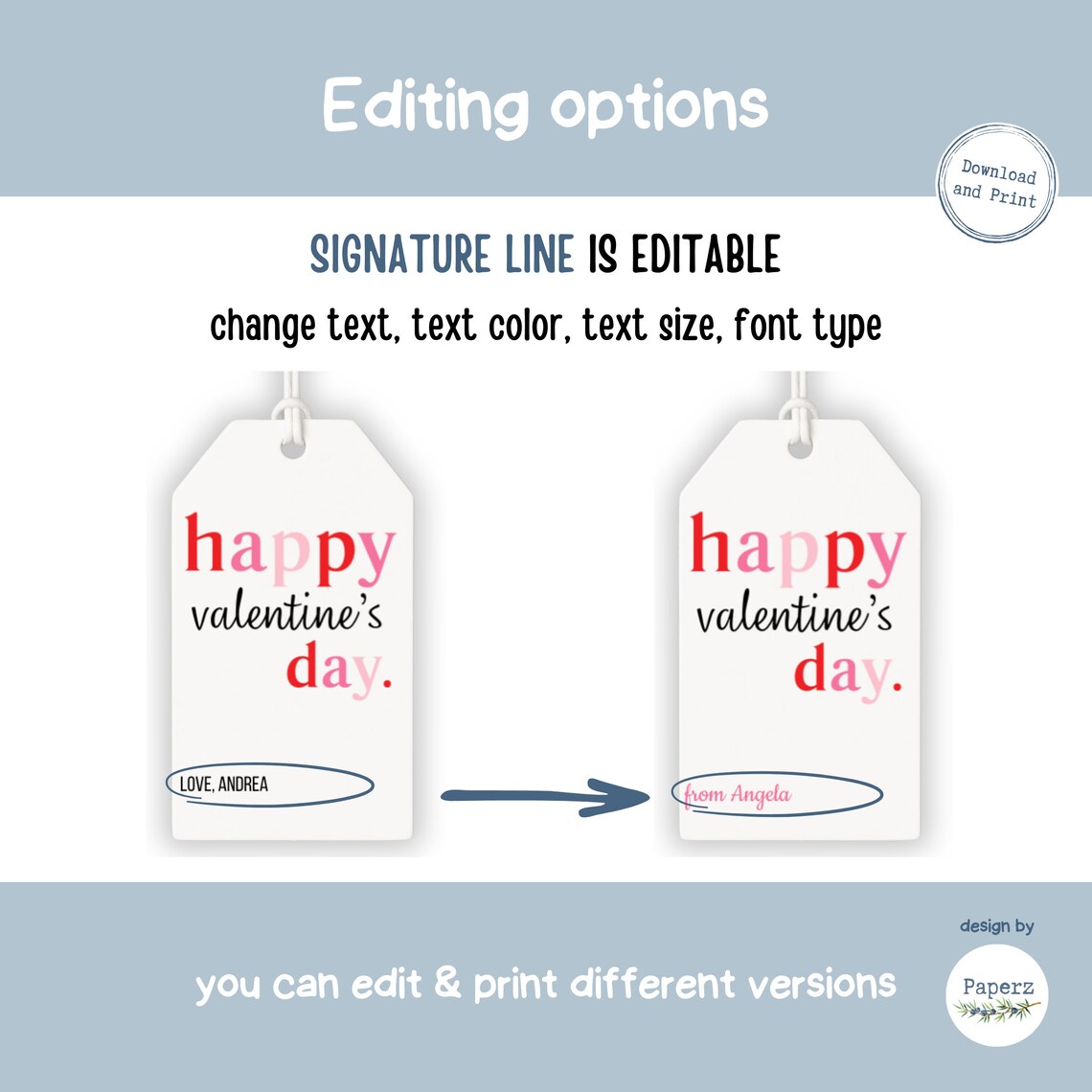 Editable Valentines Day Tag Printable Valentine Hang Tag, Favor Tag ...